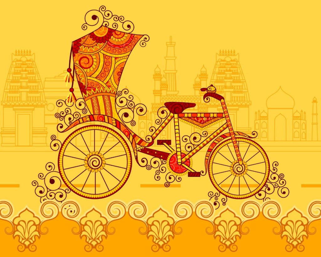Cycle Rickshaw in Indian Art Style Wallpaper for Wall - Magicdecor®