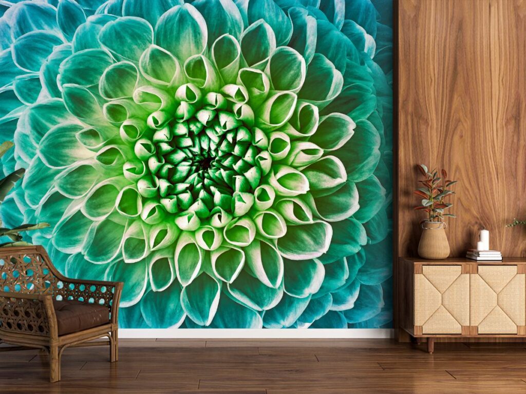 Dahlia Turquoise-Green Flower Wallpaper for Wall - Magicdecor®