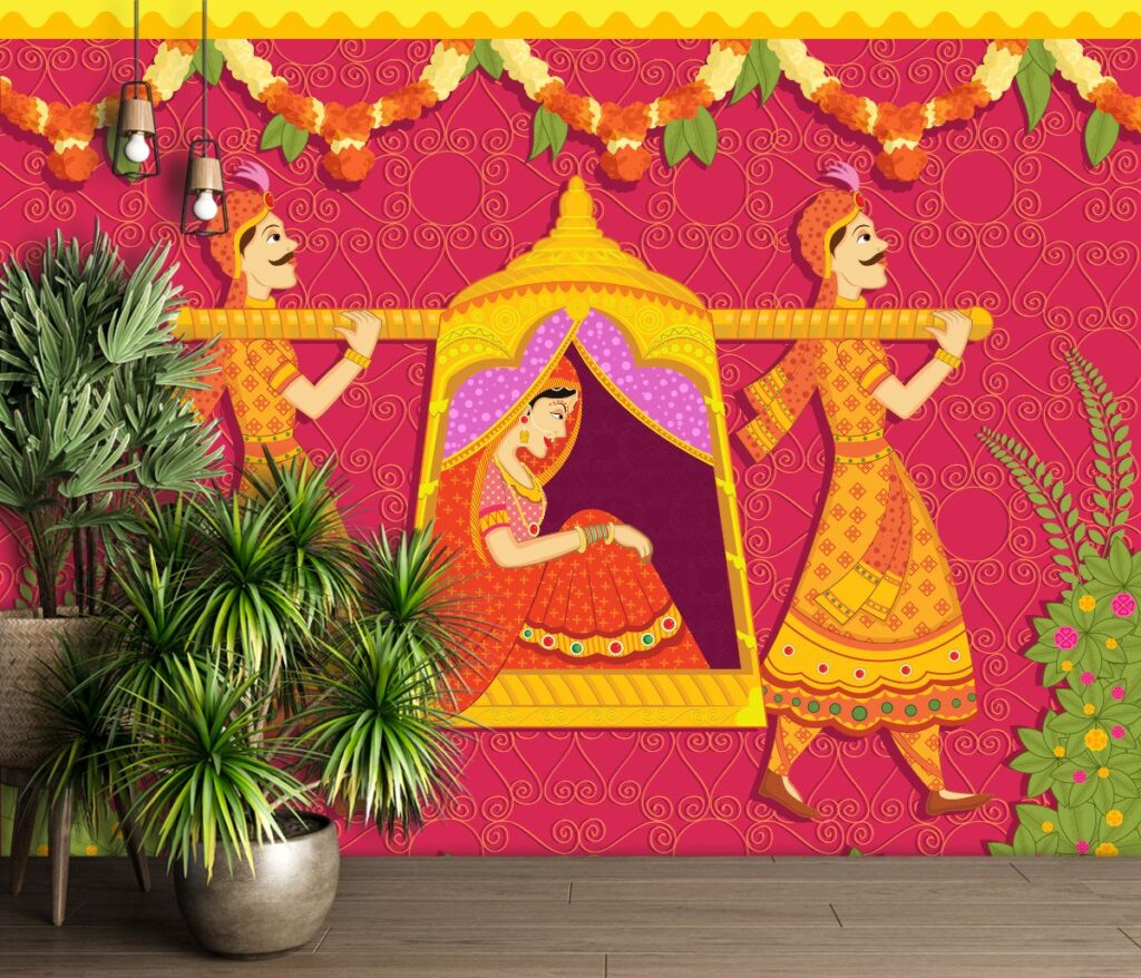 Doli, Bride in Palanquin in Indian Art Style Wallpaper for Wall ...