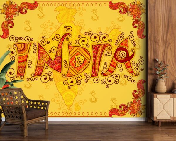 India Typography in Indian Art Style Wallpaper for Wall - Magicdecor®