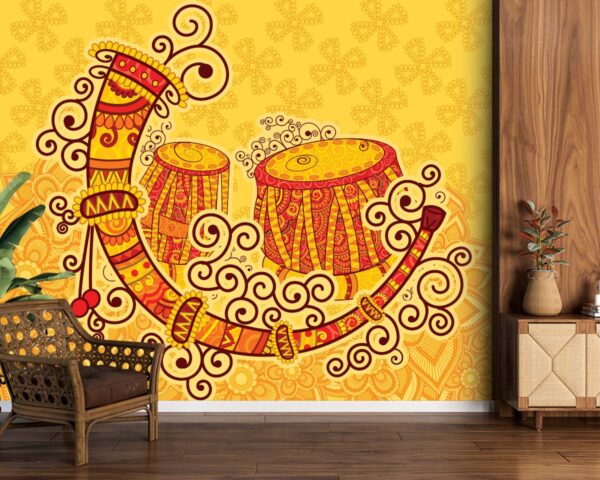 Indian Musical Instruments in Indian Art Style Wallpaper for Wall ...