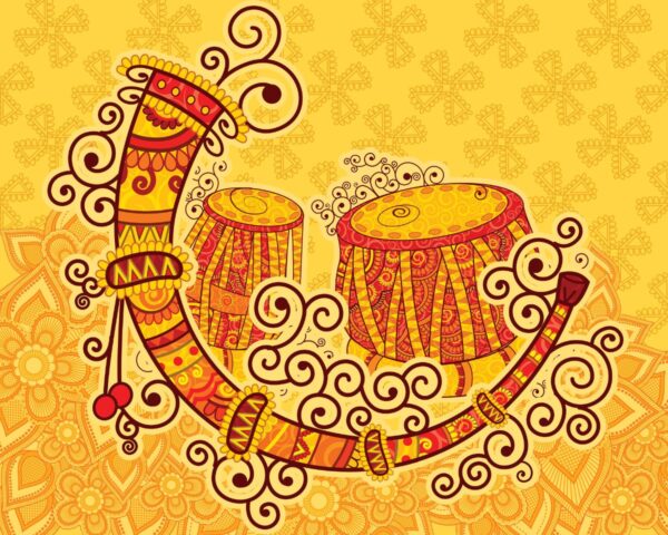 Indian Musical Instruments in Indian Art Style Wallpaper for Wall ...