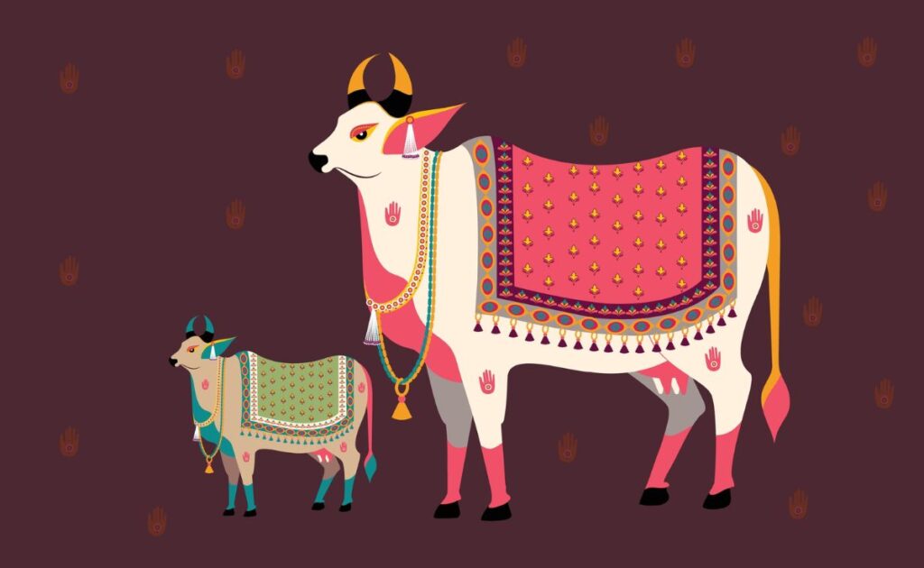 Kamdhenu, Indian Traditional Style Miniature Painting of Pichwai Cow ...