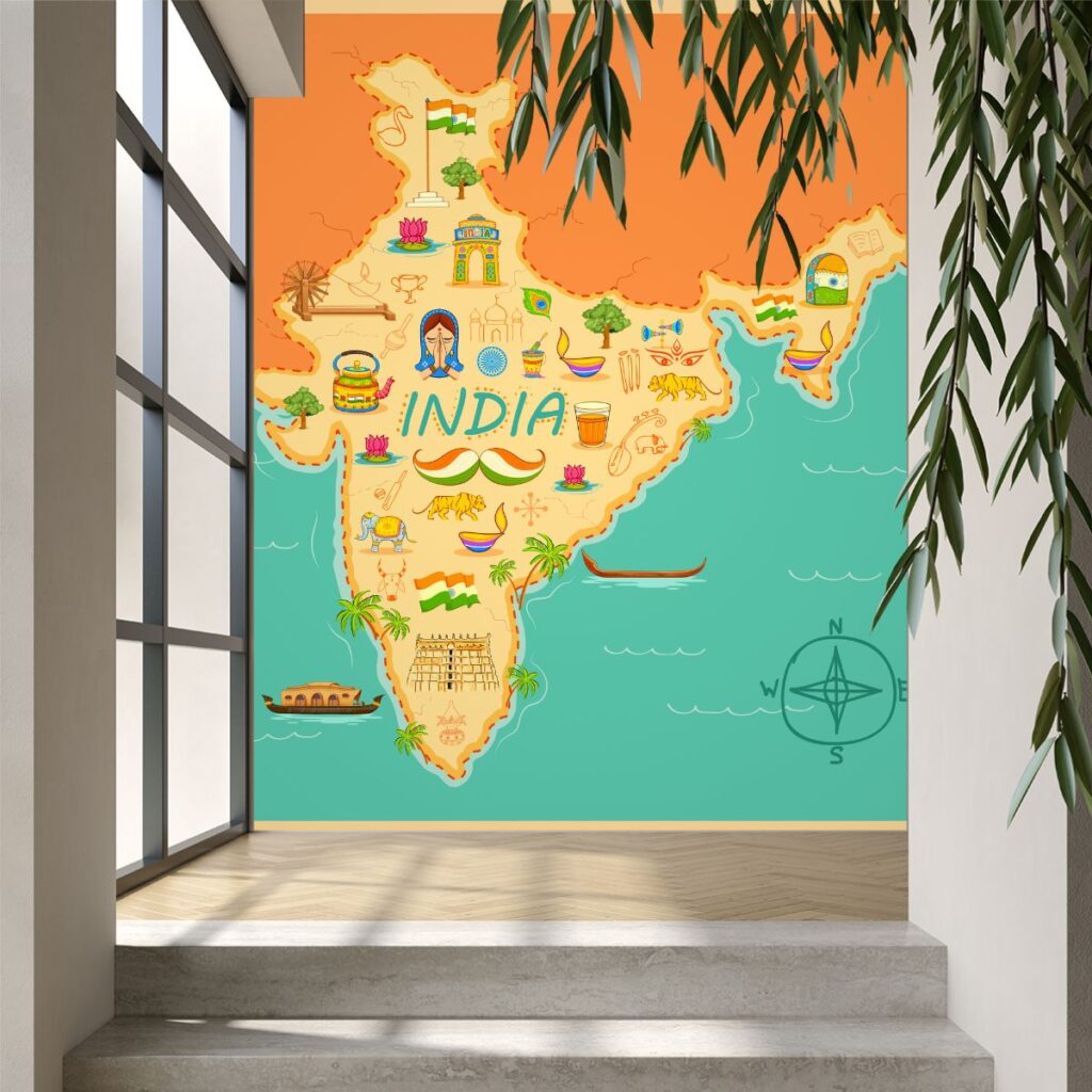 Artistic Map of India, Wallpaper for Wall - Magicdecor®