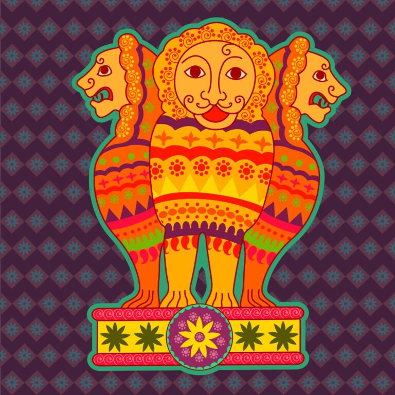 National Emblem of India in Indian Art Style, Wallpaper for Wall ...