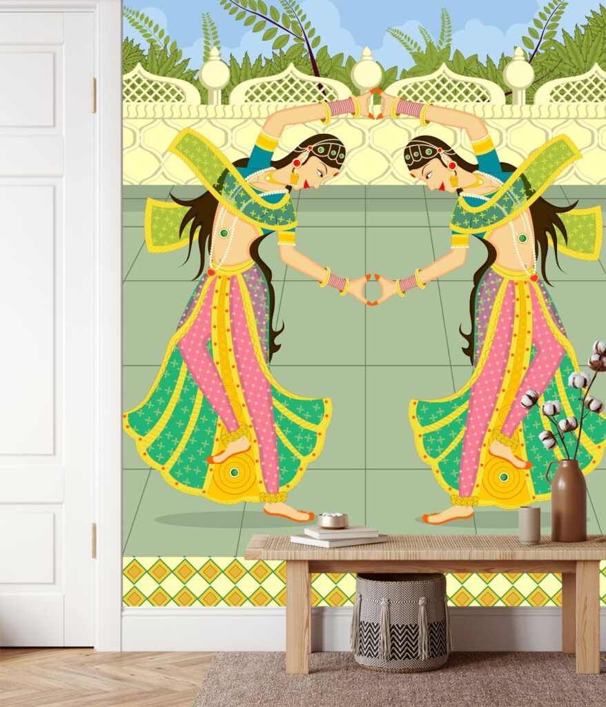 Nritya, Dancing Indian Ladies in Indian Art Style Wallpaper for Wall ...