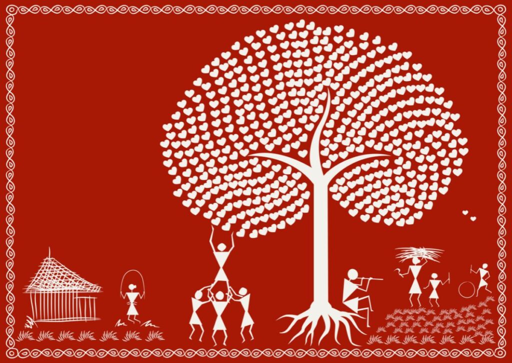 Playing Children, Ancient Indian Warli Art Wallpaper for Wall - Magicdecor®