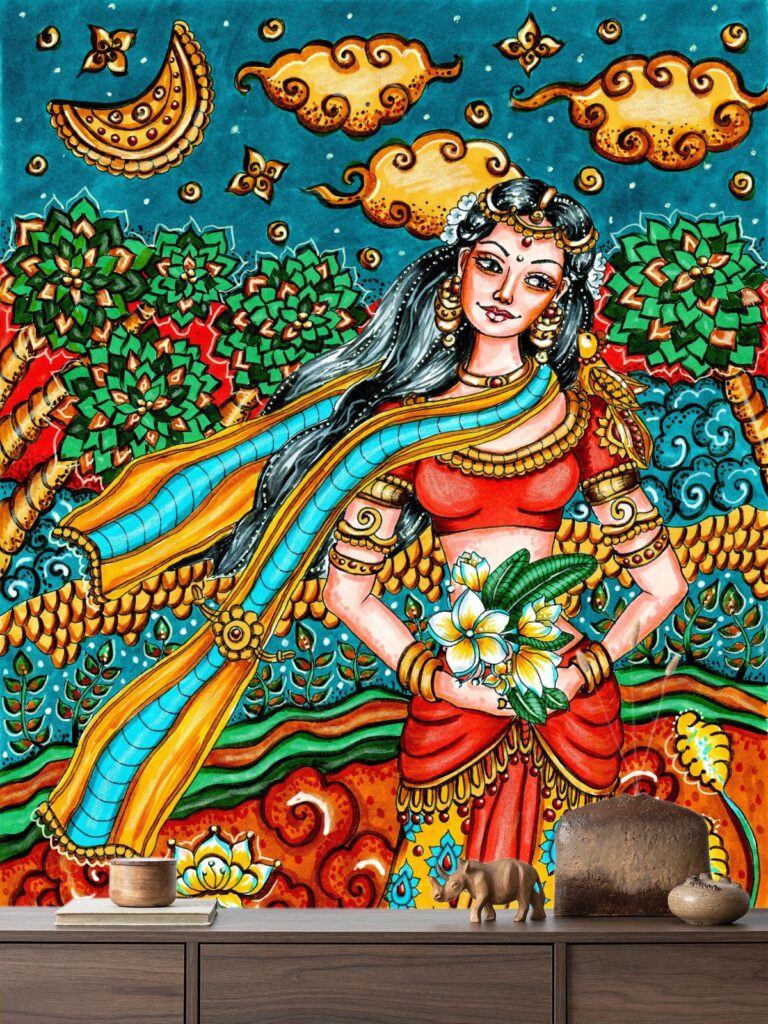 Saundarya, Kerala Mural Style Painting of a Woman Wallpaper Mural ...