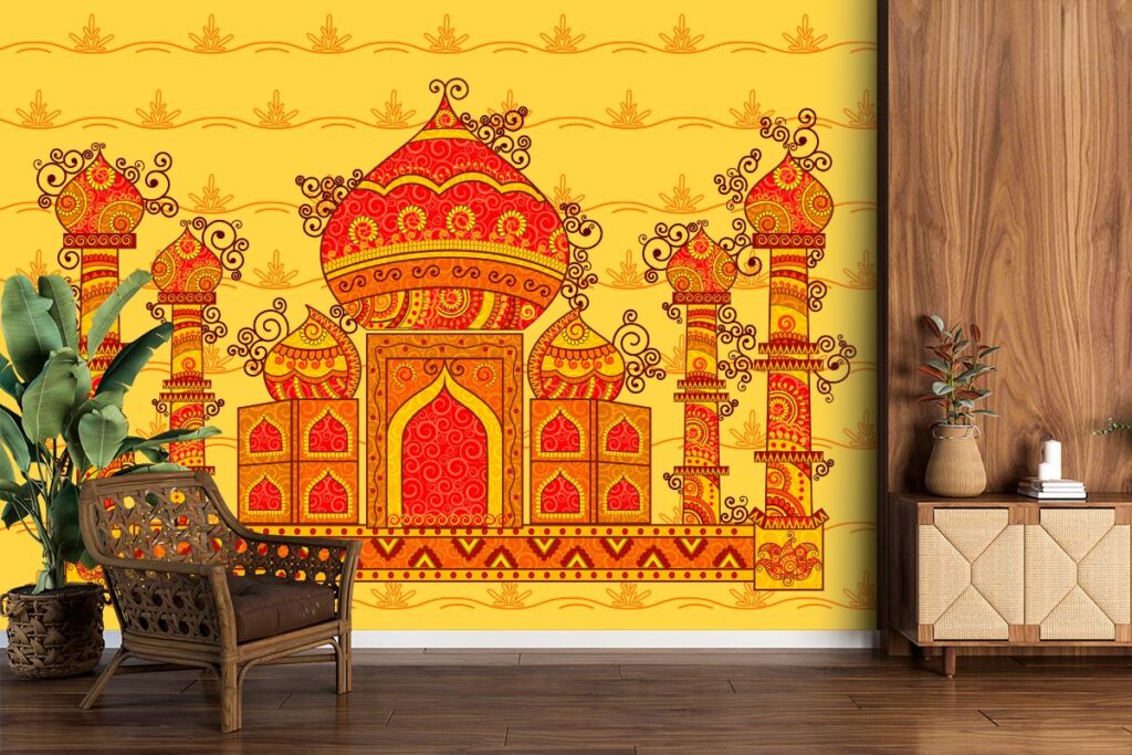 Taj Mahal in Indian Art Style Wallpaper for Wall - Magicdecor®