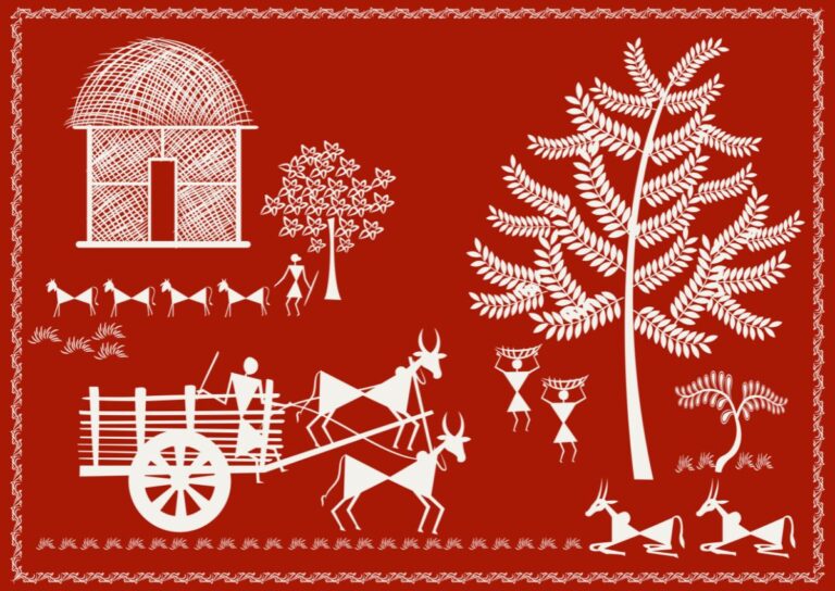 Village Life, Ancient Indian Warli Art Wallpaper for Wall - Magicdecor®