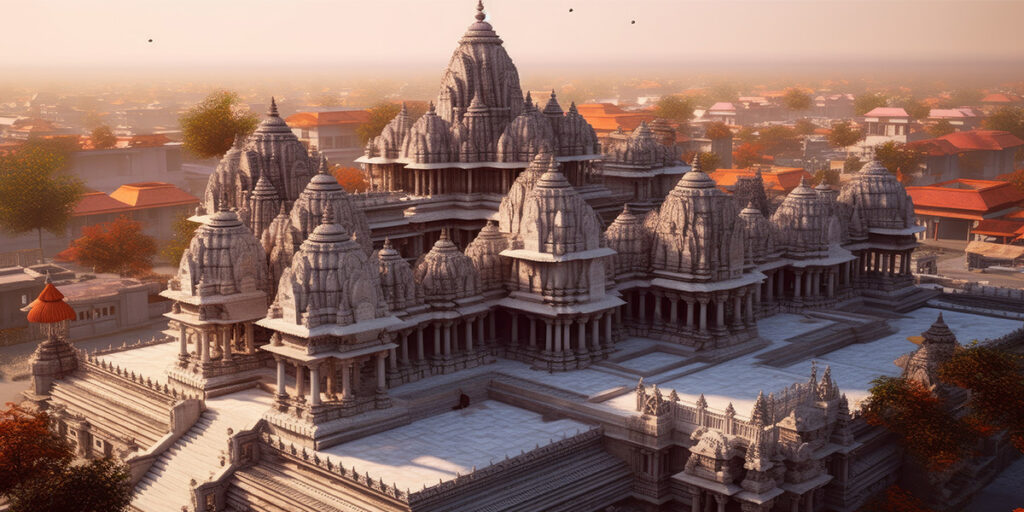 Beautiful Cinematic View of Ram Mandir Wallpaper for Home - Magicdecor®