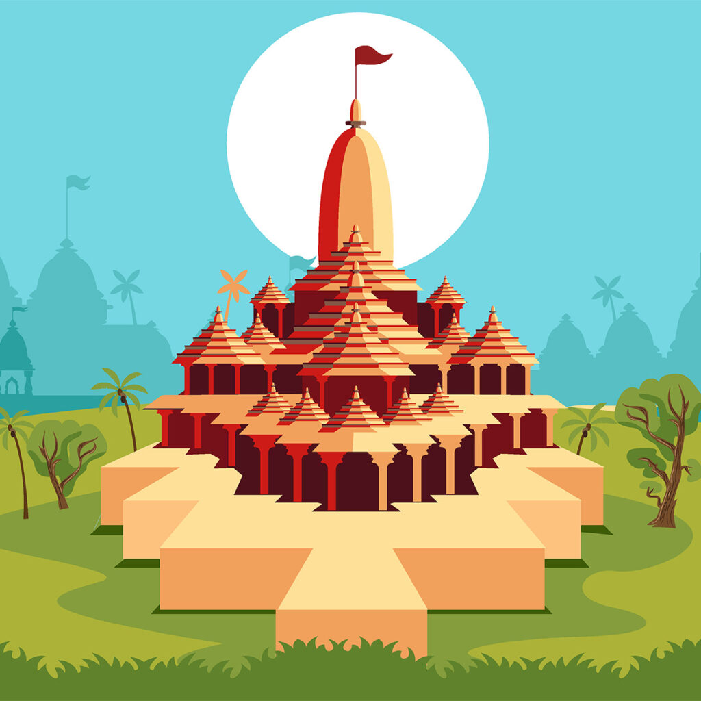 Ram Mandir Art Wallpaper for Wall - Magicdecor®