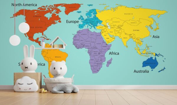 7 Continents and Countries World Map Wallpaper Mural - Magicdecor®