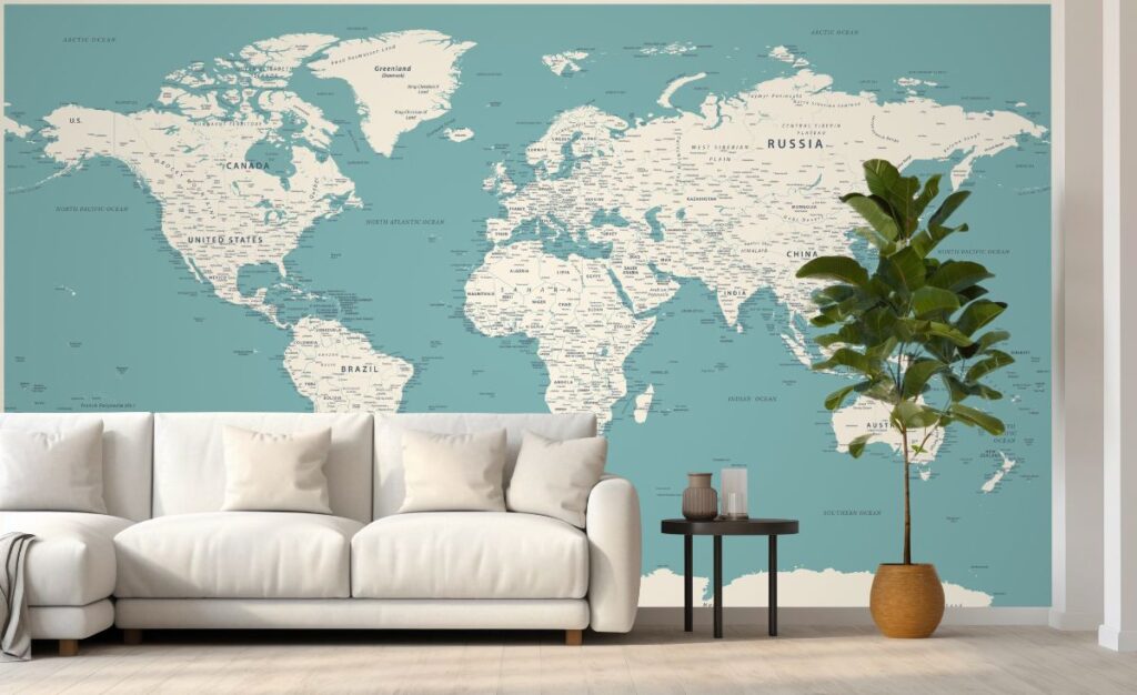 Detailed World Map with Countries and Cities for Wall - Magic Decor