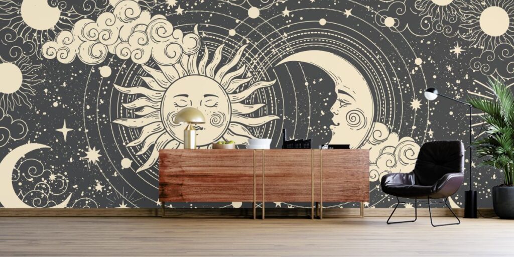 Boho Sun and Crescent Moon Wallpaper Mural - Magicdecor®