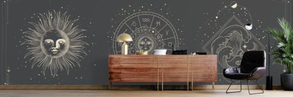 Boho Sun and Moon Design Wallpaper, Different Stages of Moonlight ...