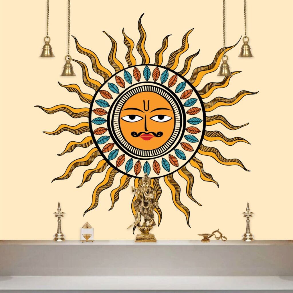 Mithila Art Style Wallpaper of Surya Devta (Sun God) for Wall - Magicdecor®