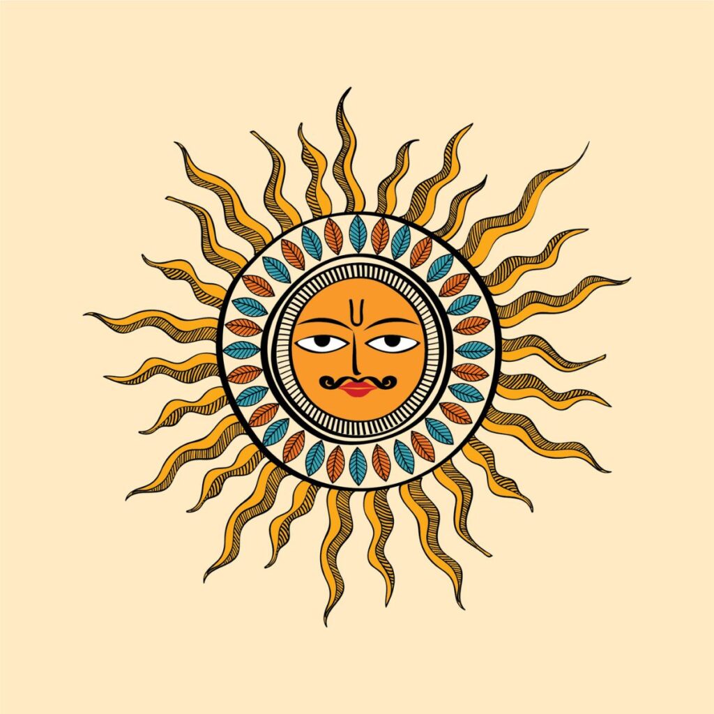 Mithila Art Style Wallpaper of Surya Devta (Sun God) for Wall - Magicdecor®