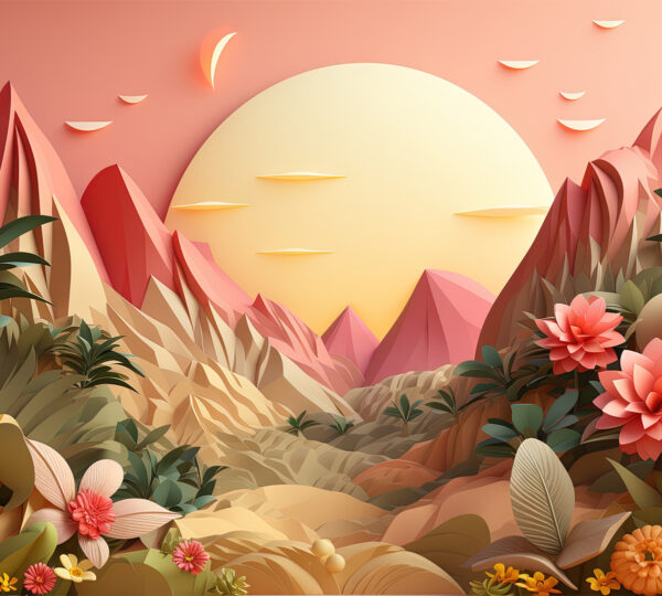 Beautiful 3D Effect Scenery Wallpaper in Peachfuzz Color for Wall ...