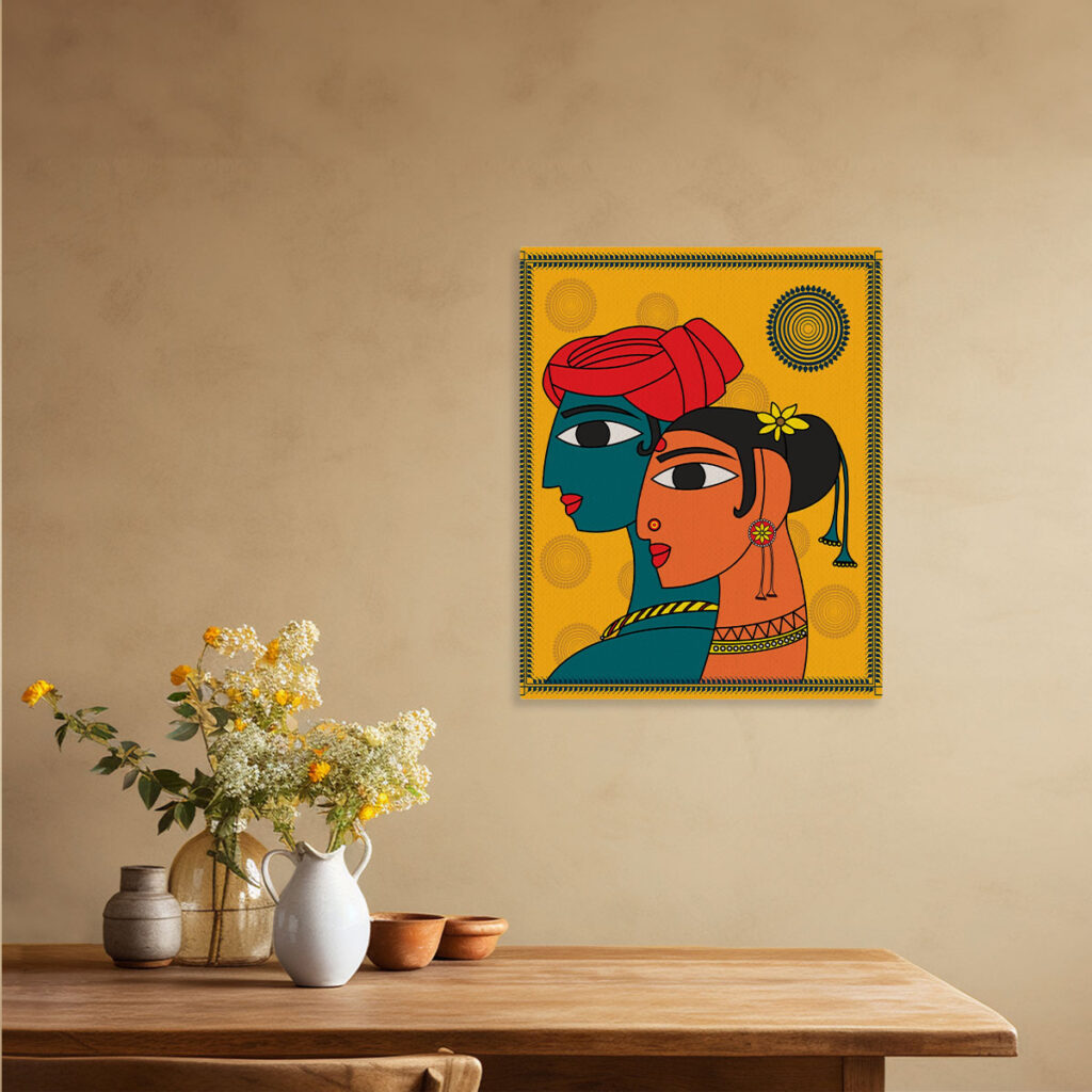 Radha Krishna Painting on Canvas Kalighat Art Style - Magicdecor®