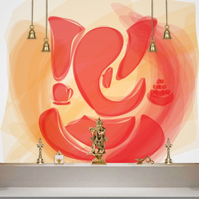 Divine Ganesh Art in Red Tone Wallpaper Mural - Magic Decor