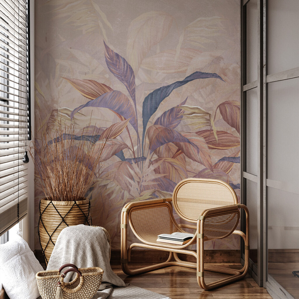 Sukoon, Light Beige Tropical Trees and Leaves Wallpaper Mural - Magicdecor®