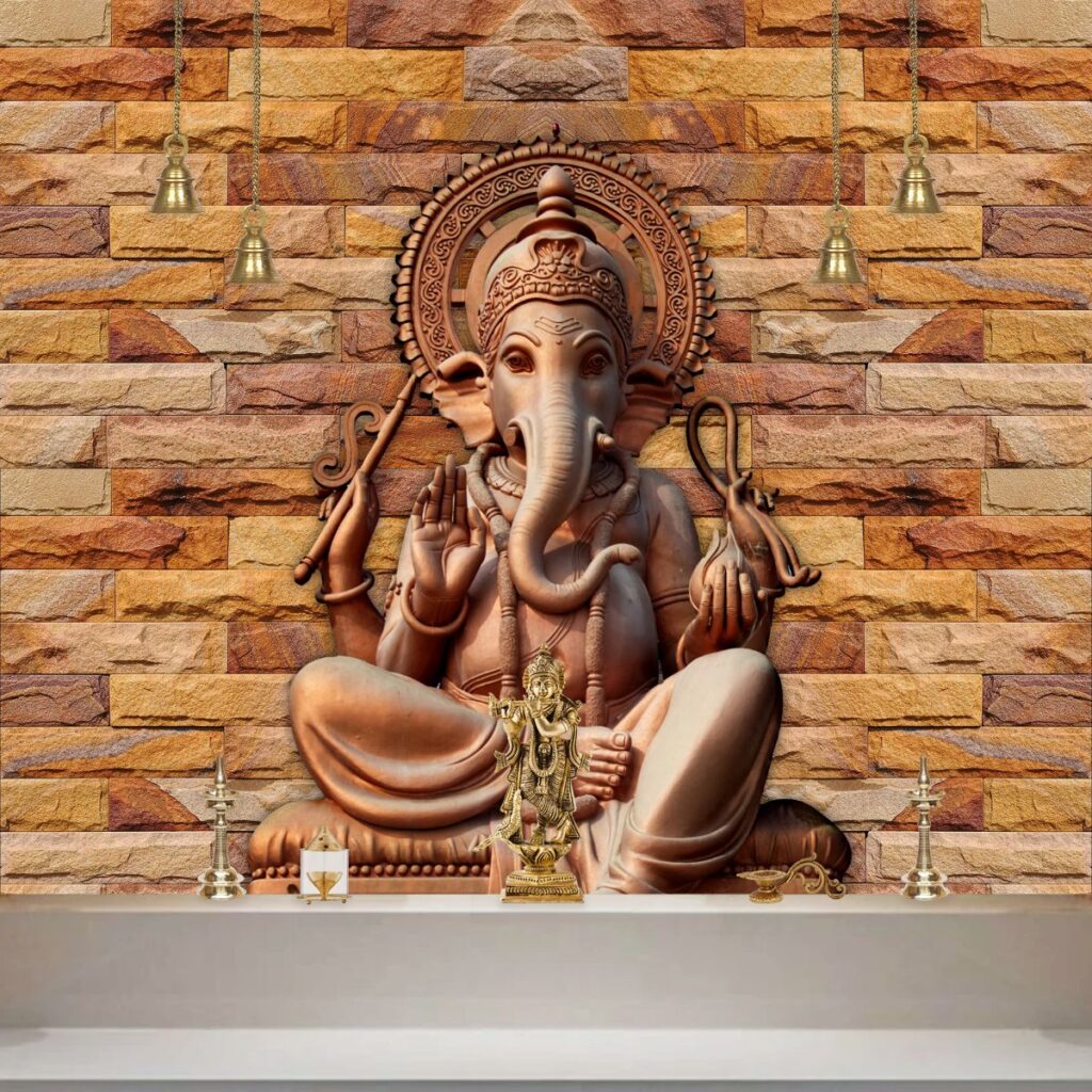 Ganesha Idol With Stone Brick Background Wallpaper Mural - Magicdecor®