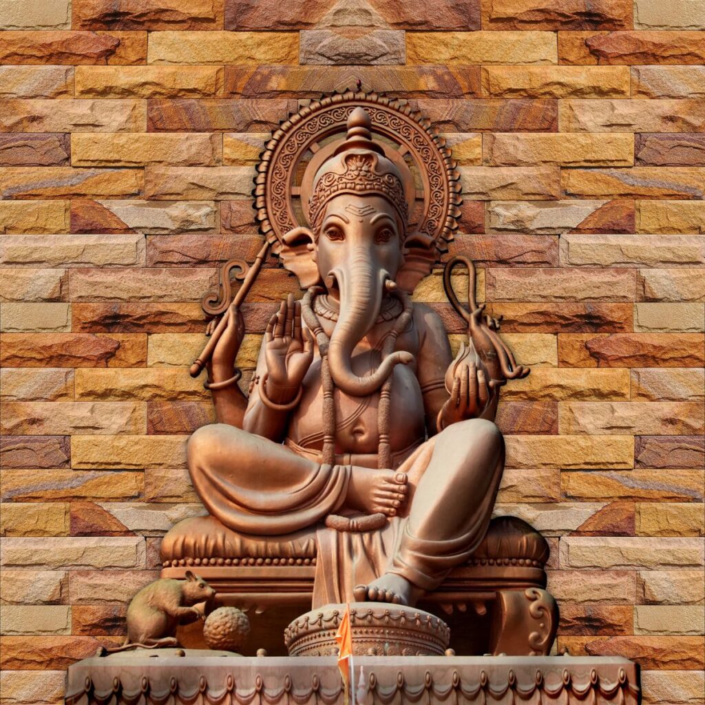 Ganesha Idol With Stone Brick Background Wallpaper Mural - Magicdecor®