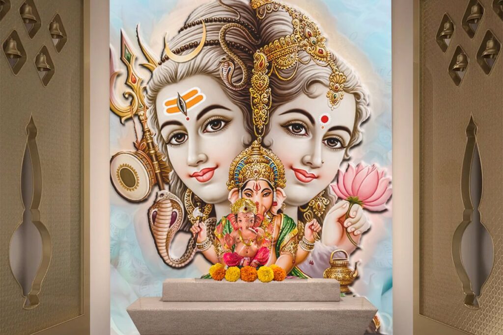 Shiv, Parvati and Ganesha Wallpaper for Home Walls - Magicdecor®