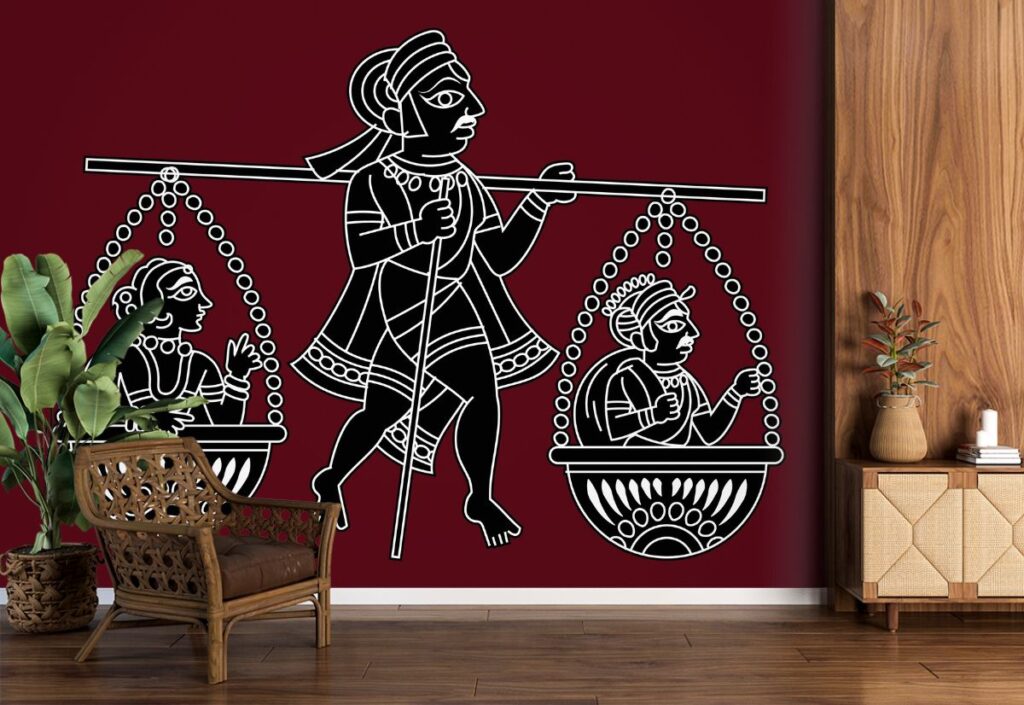 Shravan Kumar Carrying His Parents, Pinguli Art Wallpaper for Wall ...