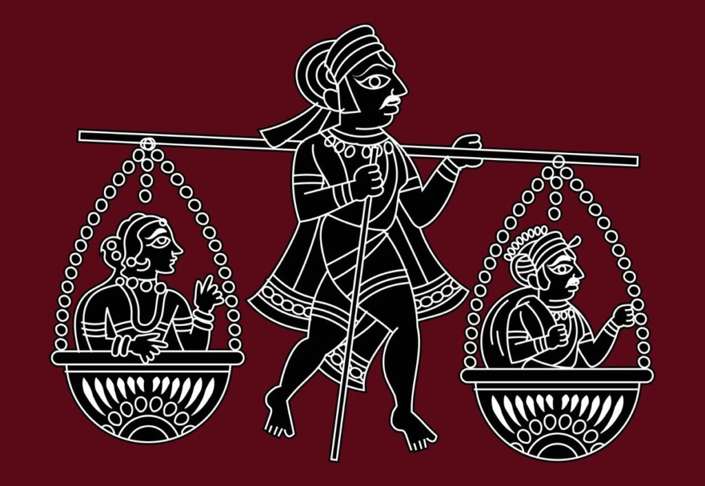 Shravan Kumar Carrying His Parents, Pinguli Art Wallpaper for Wall ...