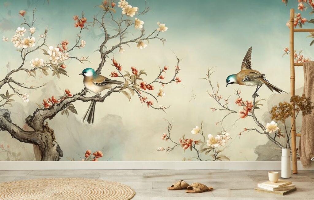 Two Birdies, Serene Scenery With Lovely Birds Wallpaper - Magicdecor®