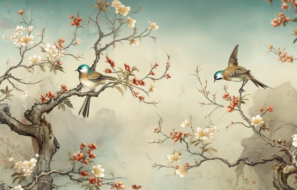 Two Birdies, Serene Scenery With Lovely Birds Wallpaper - Magicdecor®