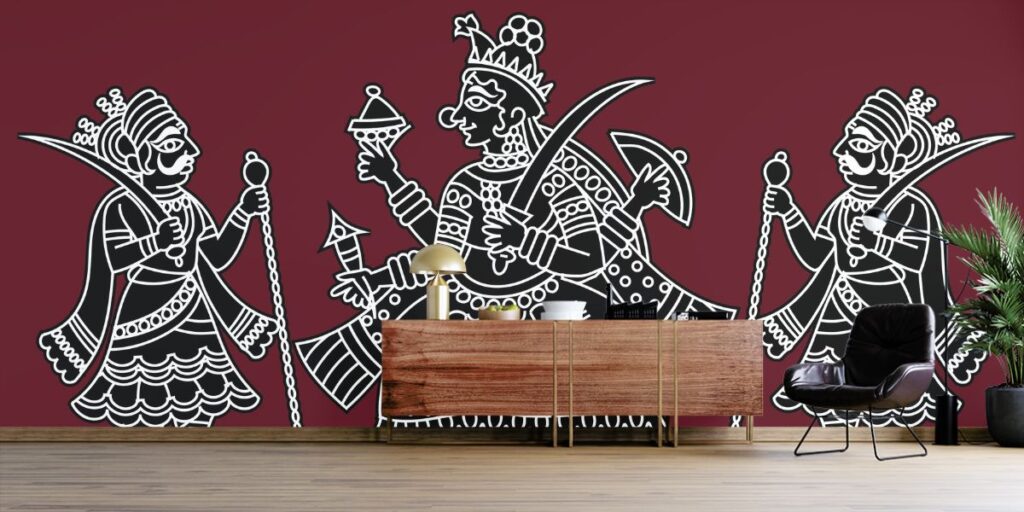 Maa Durga in Pinguli Art Style Wallpaper for Wall - Magicdecor®
