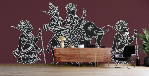 Maharaja, King on an Elephant with Soldiers in Pinguli Folk Art Style ...