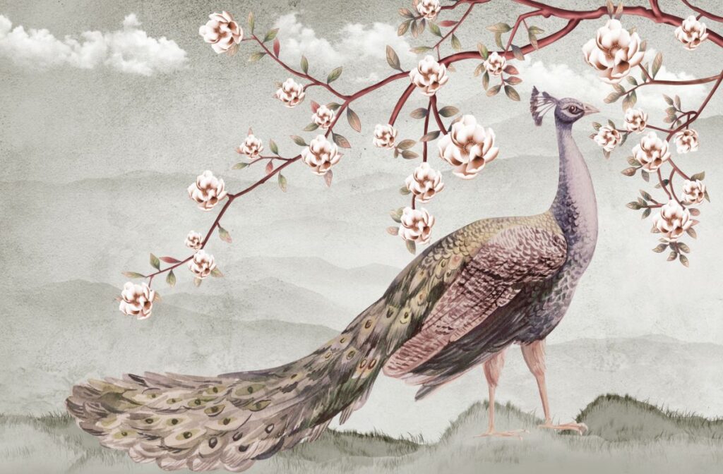 Mayur, Time-Tested Peacock Blooms Wallpaper Mural - Magicdecor®