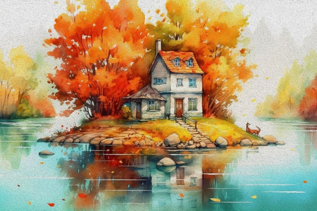 Sharad Ritu, Watercolor Fantasy Landscape With Autumn Trees Wallpaper ...