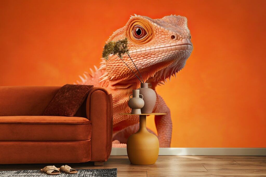 Chameleon Lizard Wallpaper for Wall in Peach Fuzz Color Theme - Magicdecor®