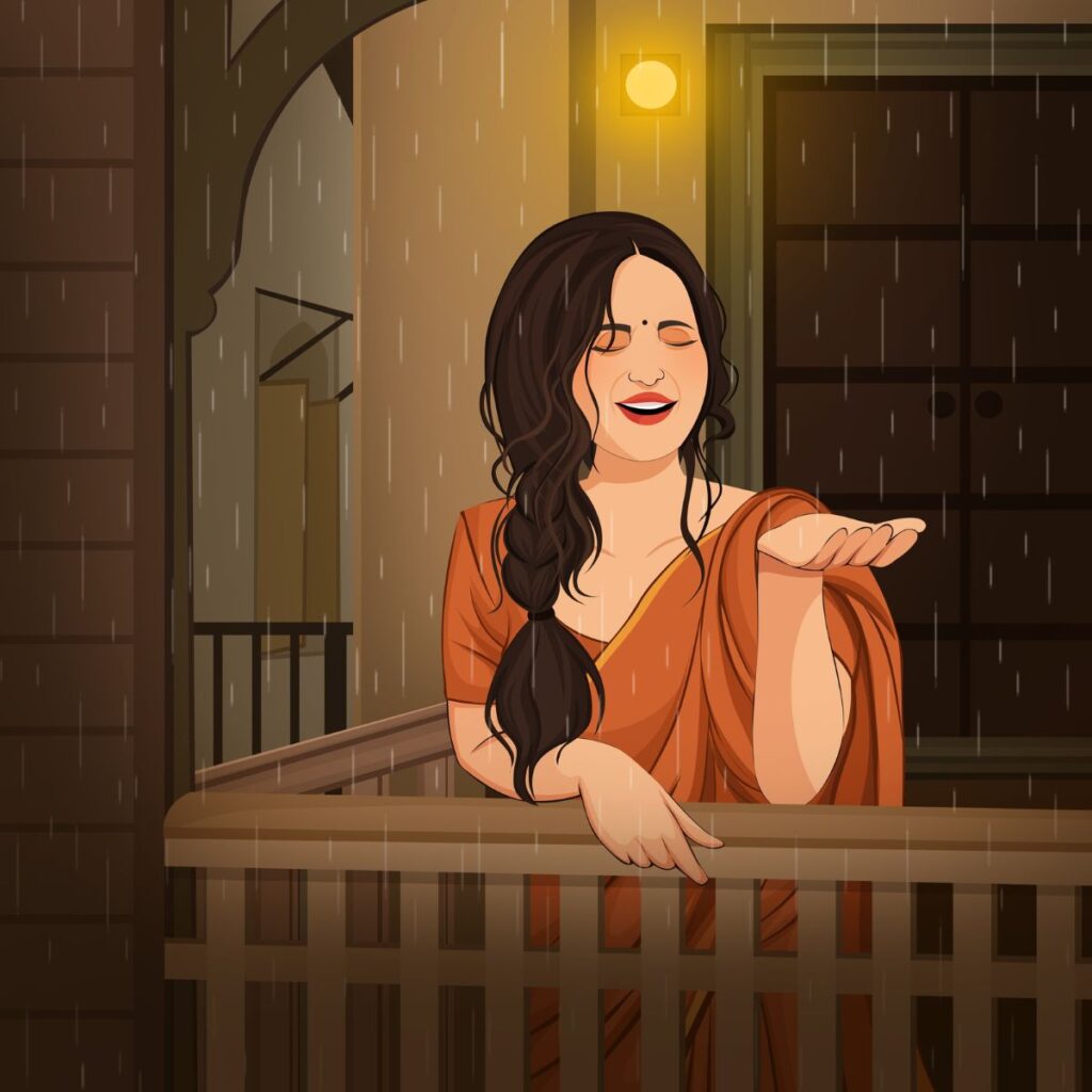 Pehli Barish, Woman Enjoying First Rain Wallpaper Mural - Magicdecor®