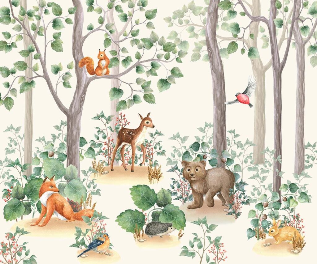 A Wallpaper of Animals in a Forest for Nursery Kids - Magicdecor®