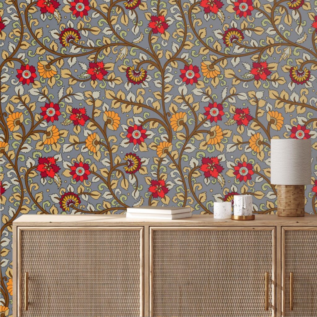 Beautiful Kalamkari Floral Design Wallpaper Mural - Magicdecor®