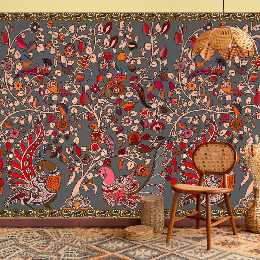 Majestic Kalamkari Plumes Wallpaper - Magicdecor®
