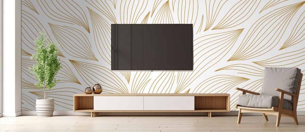 TV Unit Luxurious Leaves Line Art Wallpaper - Magicdecor®