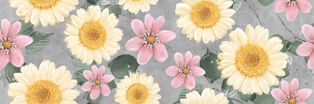 Pushpam, 3D Effect Pink and Yellow Flowers Mural Wallpaper Design ...