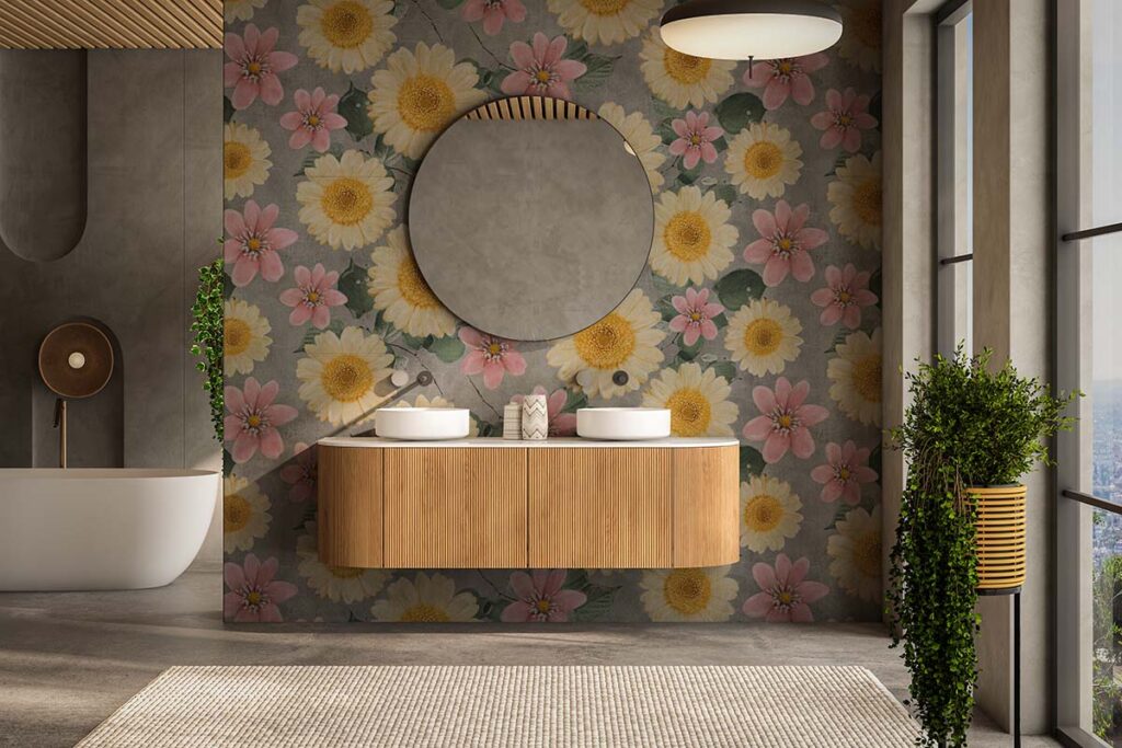 Pushpam, 3D Effect Pink and Yellow Flowers Mural Wallpaper Design - Magicdecor®