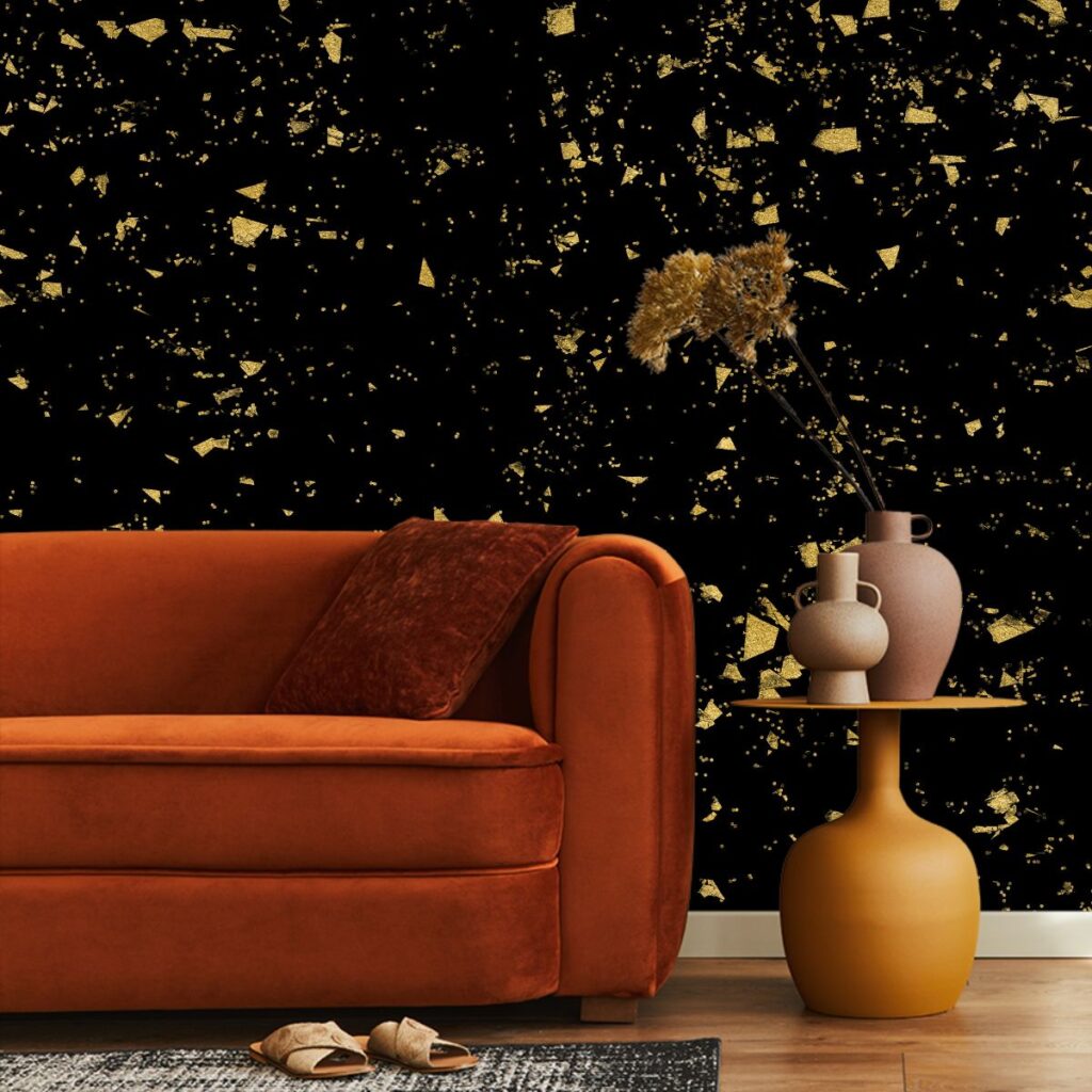 Black Gold Terrazzo Glitter Flakes Wallpaper - Magicdecor®