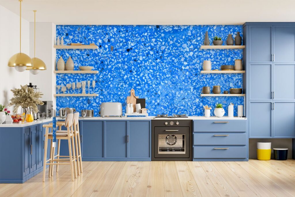 Blue Terrazzo Tile Texture Wallpaper - Magicdecor®
