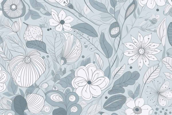 Wabi Sabi Blue Wallpaper Mural With Floral Patterns - Magicdecor®