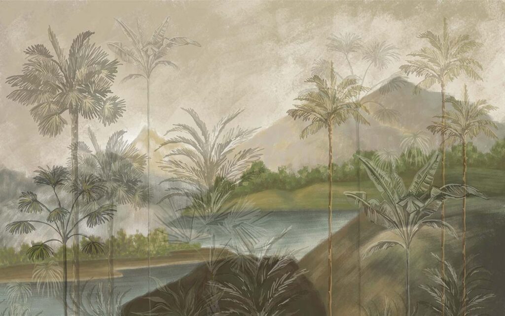 Wabi Sabi Oil Painting Effect Tropical Landscape Mural Wallpaper ...