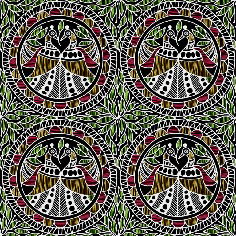 Milan, Traditional Birds Madhubani Painting Wall Mural Wallpaper ...